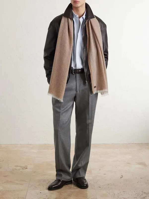 Canali Herringbone Wool And Cashmere-blend Scarf