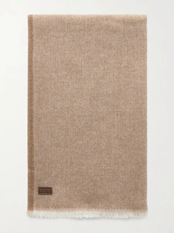 Canali Herringbone Wool And Cashmere-blend Scarf - Neutrals