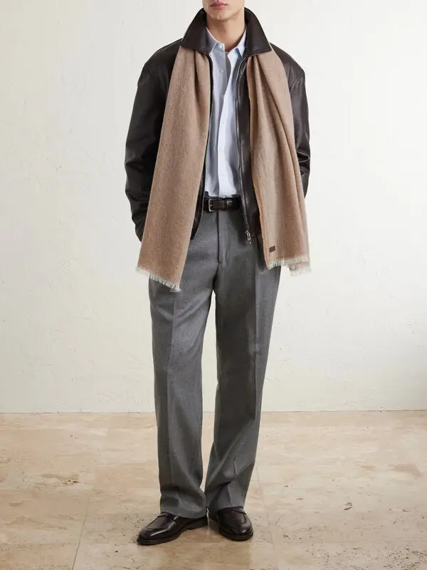 Canali Herringbone Wool And Cashmere-blend Scarf