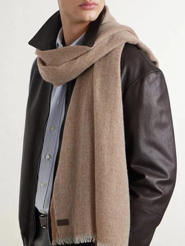 Canali Herringbone Wool And Cashmere-blend Scarf