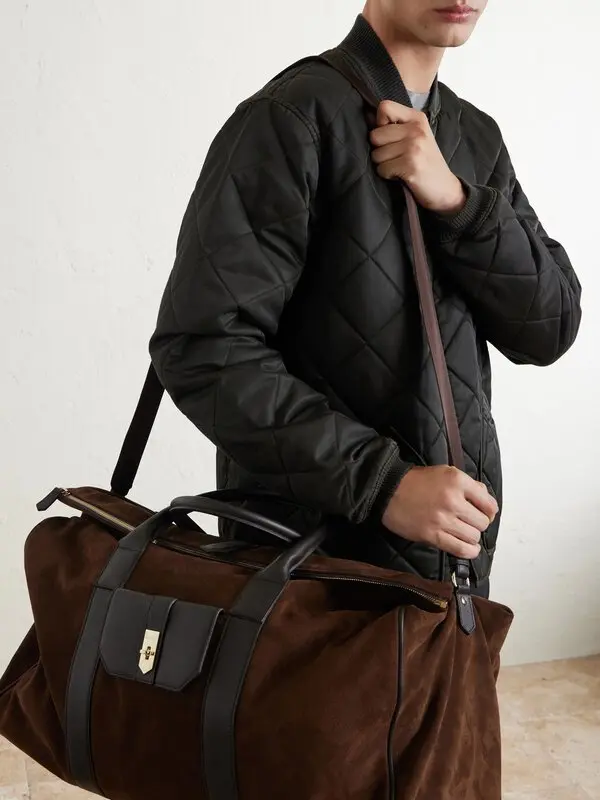 Canali Leather-trimmed Suede Duffle Bag