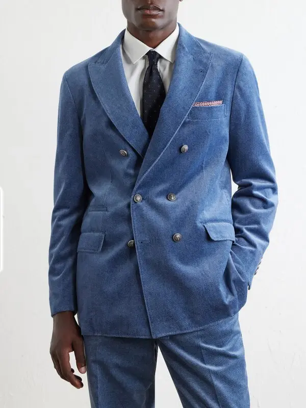 Brunello Cucinelli Double-breasted Cotton-velvet Suit Jacket