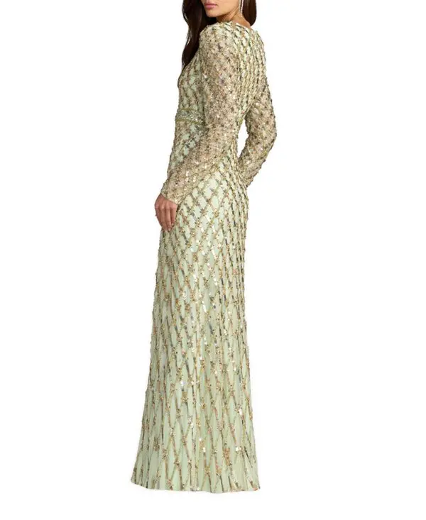 Mac Duggal Long Sleeve High Neck Embellished Gown