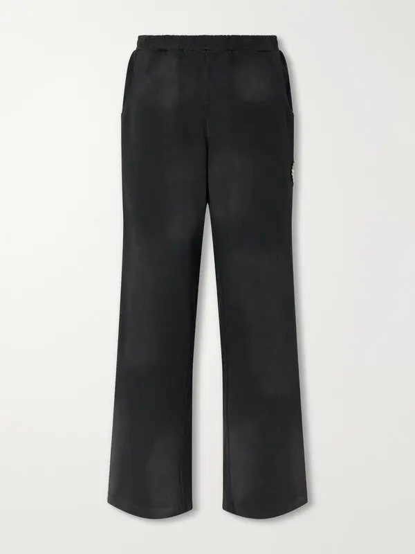 424 Straight-leg Distressed Striped Cotton-jersey Sweatpants - Black