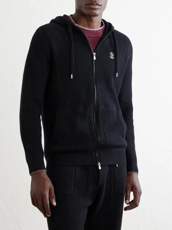 Brunello Cucinelli Ribbed Hoodie - Black