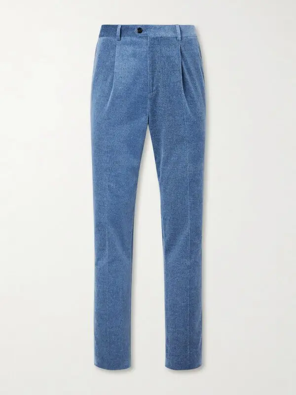 Brunello Cucinelli Cotton-velvet Pleated Suit Trousers - Blue