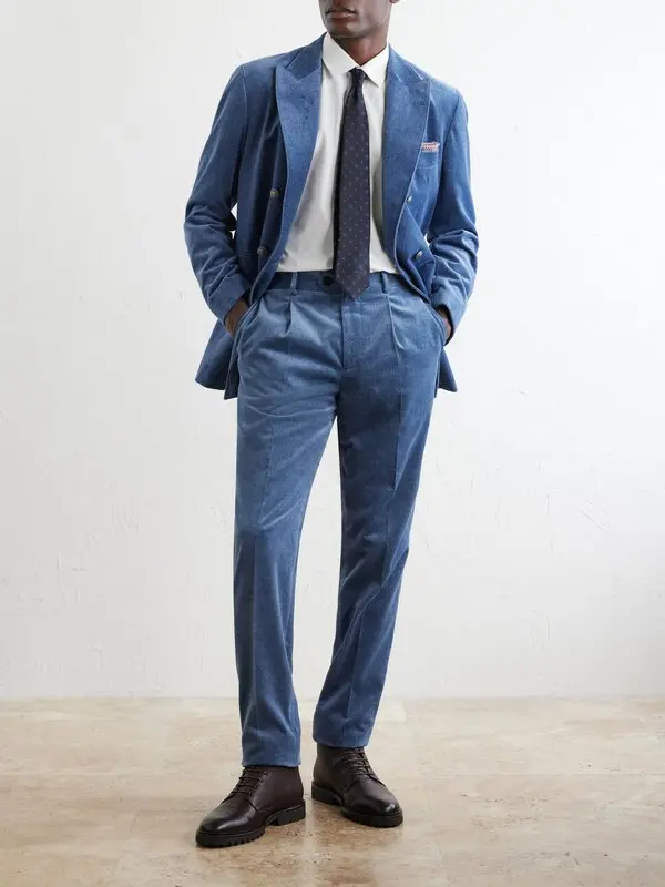 Brunello Cucinelli Straight-leg Pleated Cotton-velvet Suit Trousers