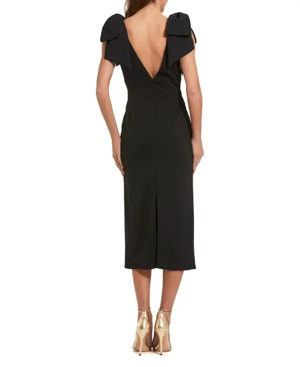 Mac Duggal Petite Bow Strap Crepe Fitted Midi Dress