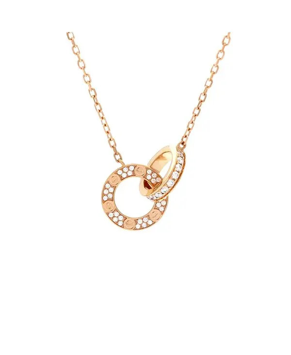 CARTIER Love Interlocking Pave Necklace 18k Rose Gold And Diamonds, 16 - Pink
