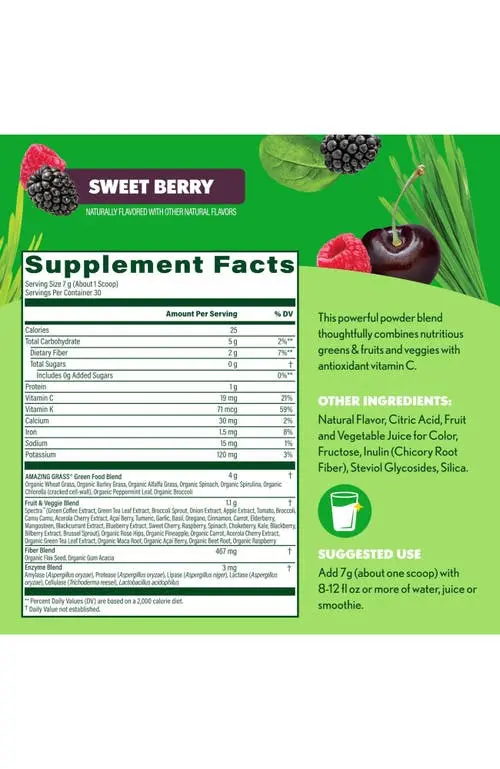AMAZING GRASS Greens Blend Powder With Organic Spirulina, Beet Root, Elderberry, Bilberry