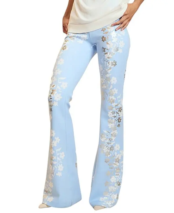 Cynthia Rowley Metallic Bonded Pants - Blue Silver