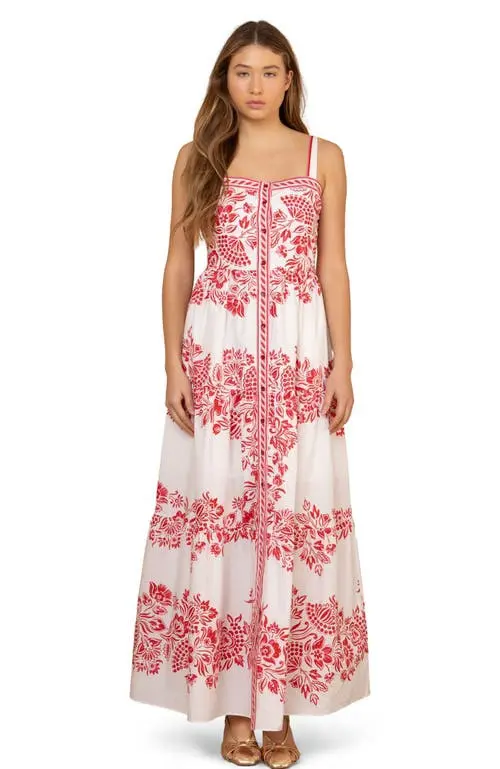 Hale Bob Printed Cotton Poplin Maxi Dress - Red