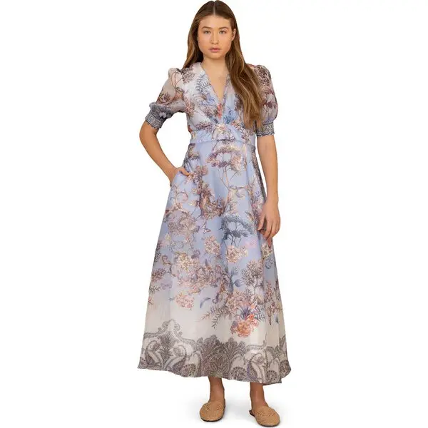 Hale Bob Kaeli Linen Organza Maxi Dress - Blue