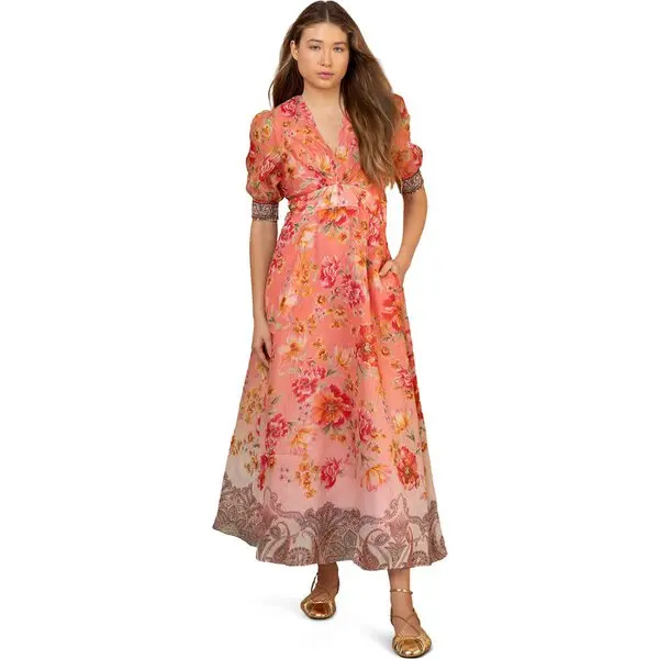 Hale Bob Kaeli Linen Organza Maxi Dress - Coral