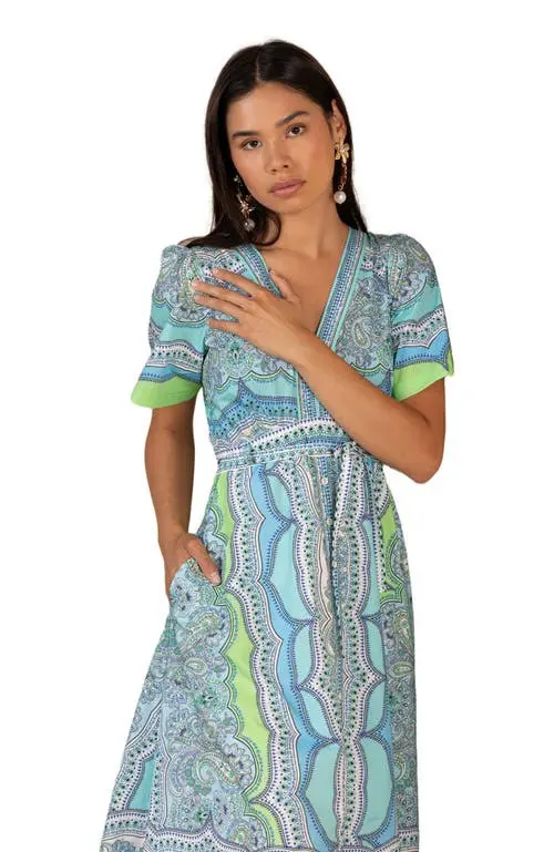 Hale Bob Eila Cotton Poplin Dress - Turquoise