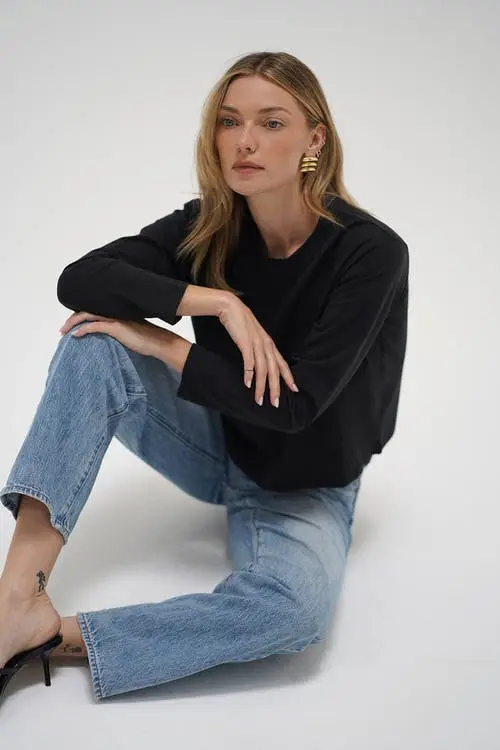 Lna Ava Spandex Jersey Long Sleeve Crewneck - Black