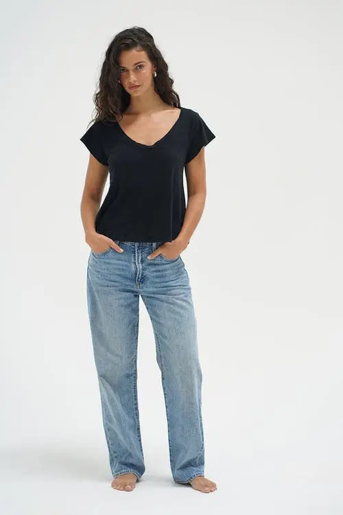 Lna Kaden Cotton V Neck - Black