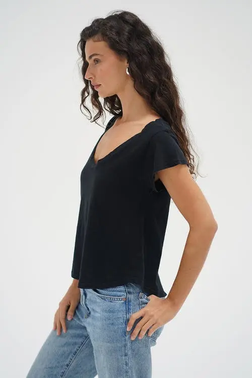 Lna Kaden Cotton V Neck - Black