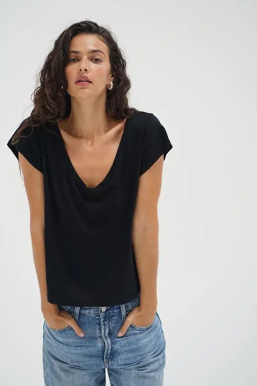 Lna Kaden Cotton V Neck - Black