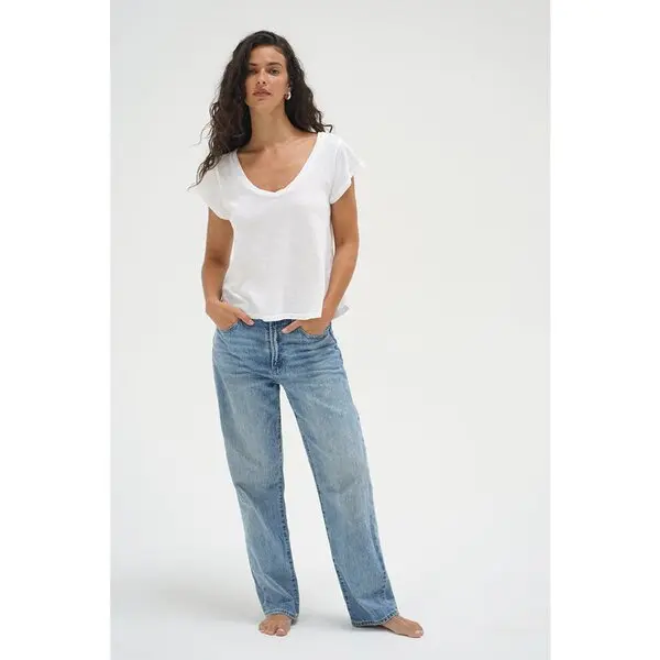 Lna Kaden Cotton V Neck - White