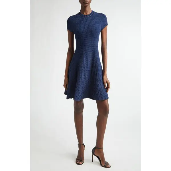 JASON WU Gradient Cable Fit & Flare Sweater Dress - Navy
