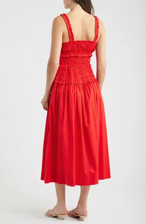 CECE DUPRAZ Ruffled Smocked Stretch Cotton Maxi Dress