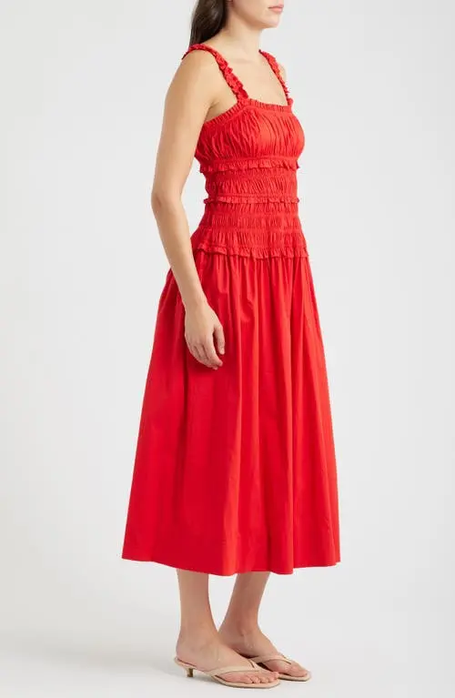 CECE DUPRAZ Ruffled Smocked Stretch Cotton Maxi Dress