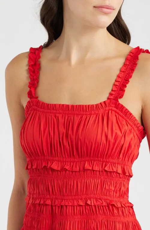 CECE DUPRAZ Ruffled Smocked Stretch Cotton Maxi Dress