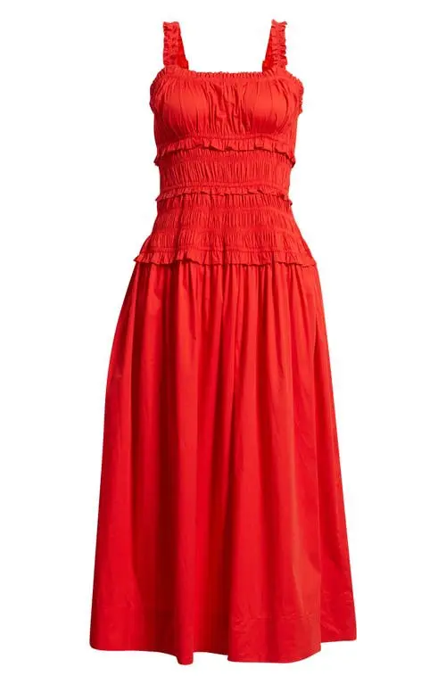 CECE DUPRAZ Ruffled Smocked Stretch Cotton Maxi Dress