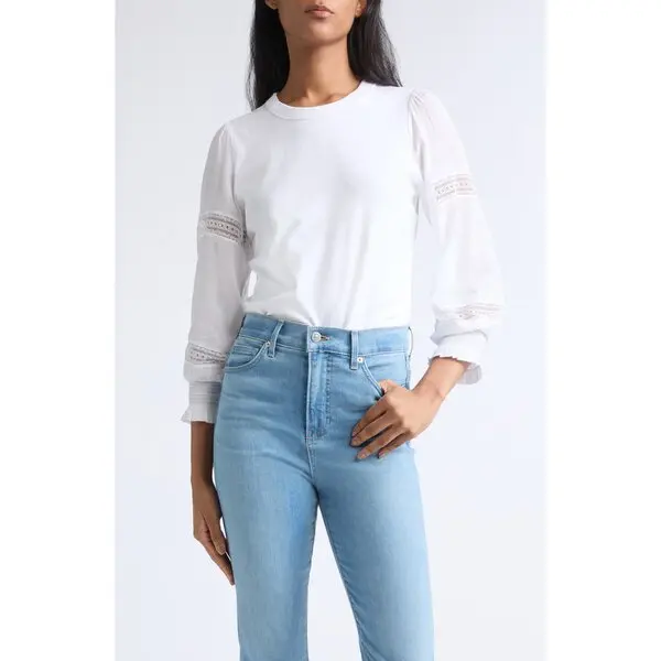 Veronica Beard Bellamie Lace Inset Cotton Top - White