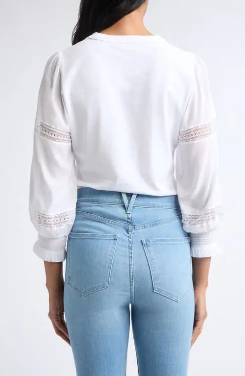 Veronica Beard Bellamie Lace Inset Cotton Top - White
