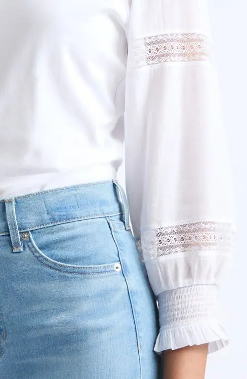Veronica Beard Bellamie Lace Inset Cotton Top - White