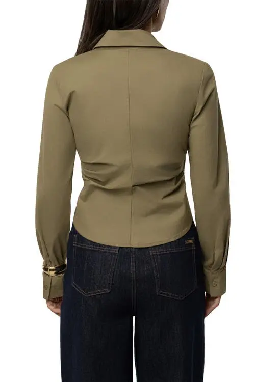 JLUXLABEL Asymmetrical Button-up Blouse - Olive