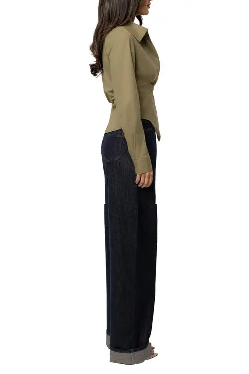 JLUXLABEL Asymmetrical Button-up Blouse - Olive