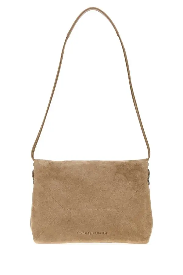 Brunello Cucinelli Beige Suede Shoulder Bag - Brown