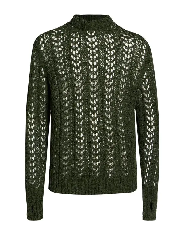 J.L - A.L Open-knit Crewneck Sweater In Dark Cotton, Linen, And Polyamide