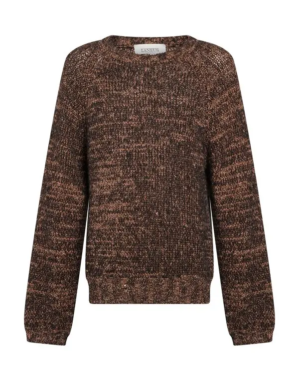 LANEUS Mélange Crewneck Sweater In Alpaca Wool And Organic Cotton Blend - Beige