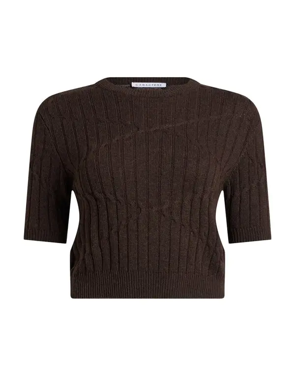 CARACTÈRE Cable Knit Short Sleeve Sweater - Brown