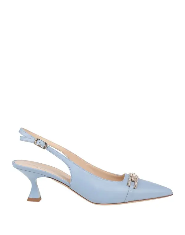 BALDININI Slingback Pumps In Leather With Crystal Embellishments - Blue