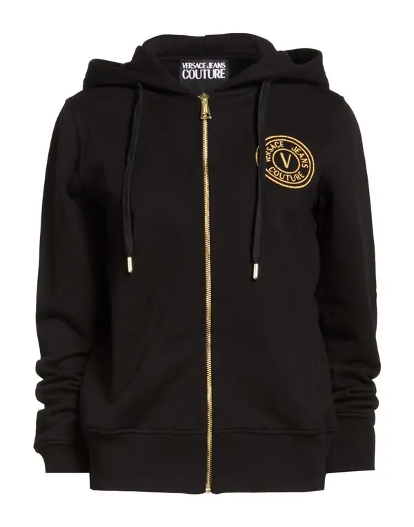 Versace Cotton Terry Zip Up Hoodie With Metallic Logo