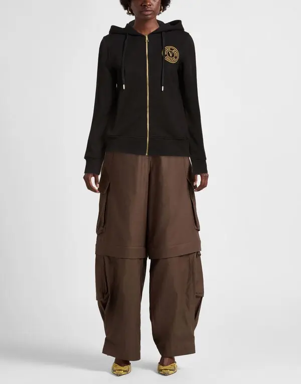 Versace Cotton Terry Zip Up Hoodie With Metallic Logo