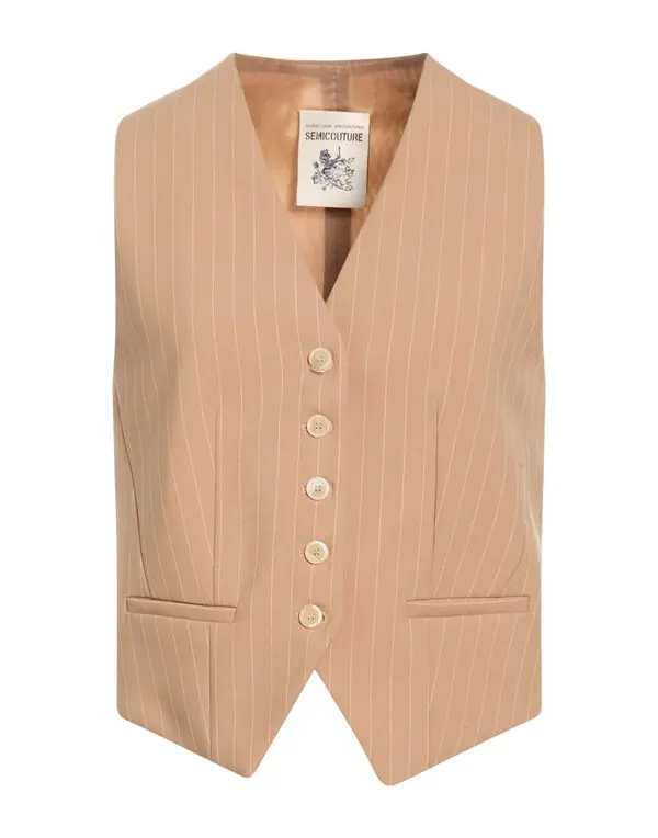 SEMICOUTURE Tailored Vest Camel Size Polyester, Virgin Wool, Elastane