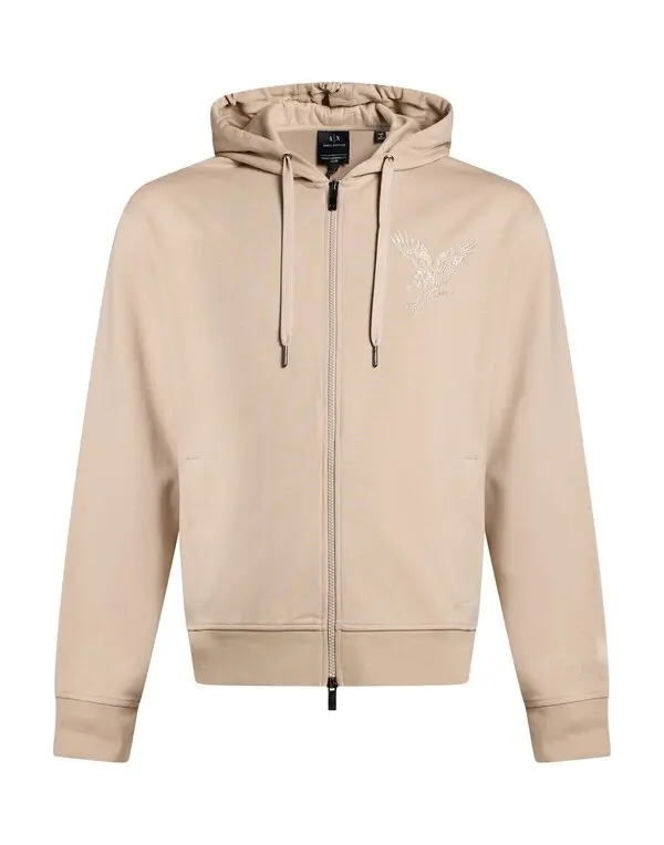 Armani Exchange Embroidered Zip-up Hoodie - Beige