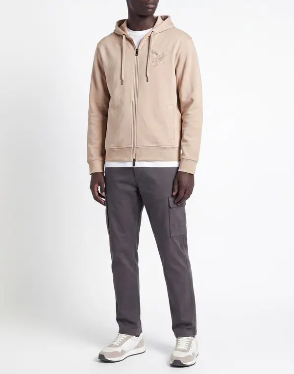 Armani Exchange Embroidered Zip-up Hoodie - Beige
