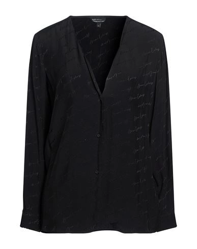 Armani Exchange Satin Logo-print V-neck Long Sleeve Shirt - Black