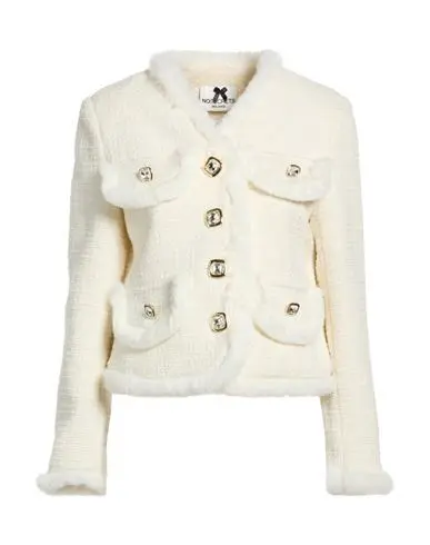 NO SECRETS Polyester And Wool Jacket With Plush Trims - Ivory