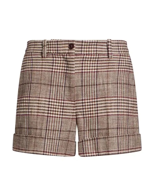 P.a.r.o.s.h High-waisted Plaid Wool Blend Shorts - Beige