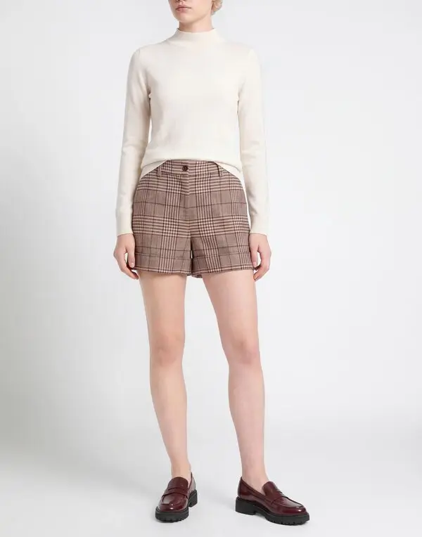 P.a.r.o.s.h High-waisted Plaid Wool Blend Shorts - Beige