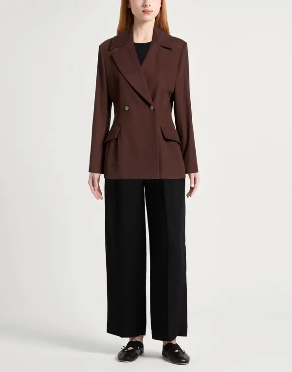 CARLA G. Chocolate Polyester Viscose Elastane Blazer - Chocolate Brown