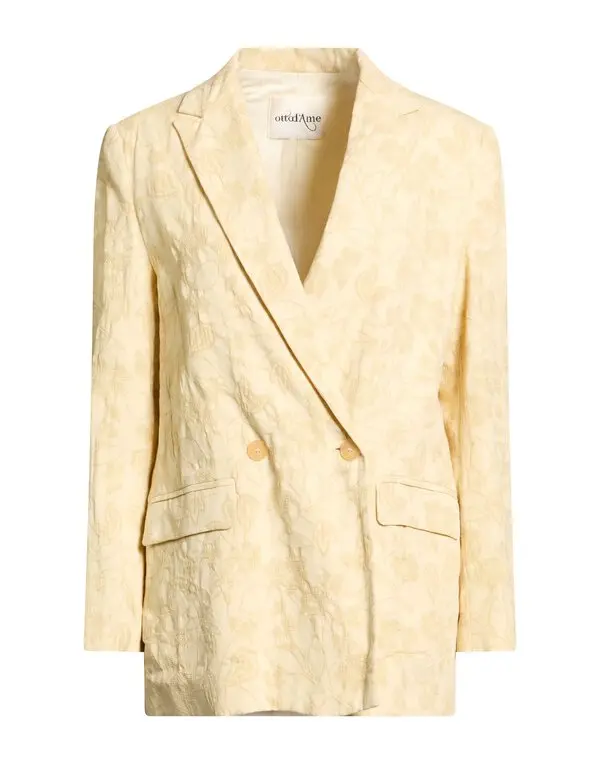OTTOD'AME Cotton Linen Floral Jacquard Double-breasted Blazer